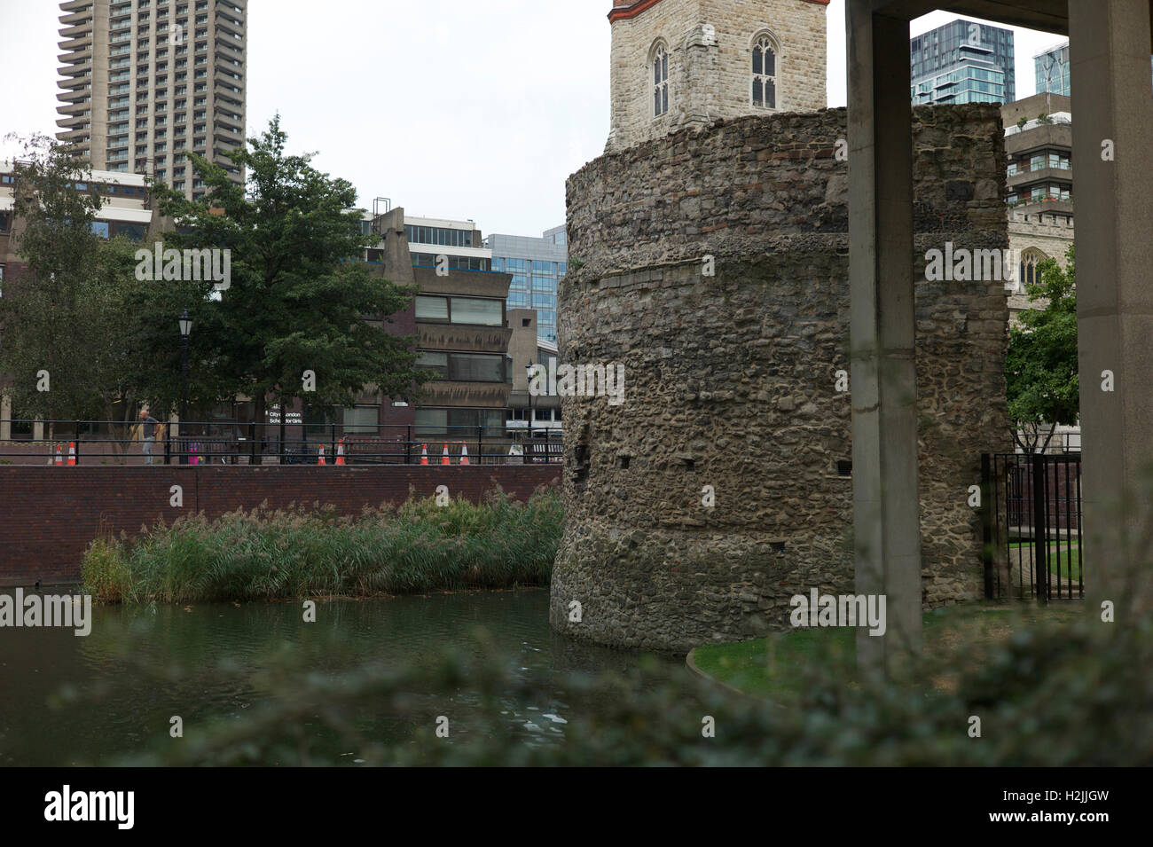 Part of London's Roman wall near the Barbican Stock Photo - Alamy