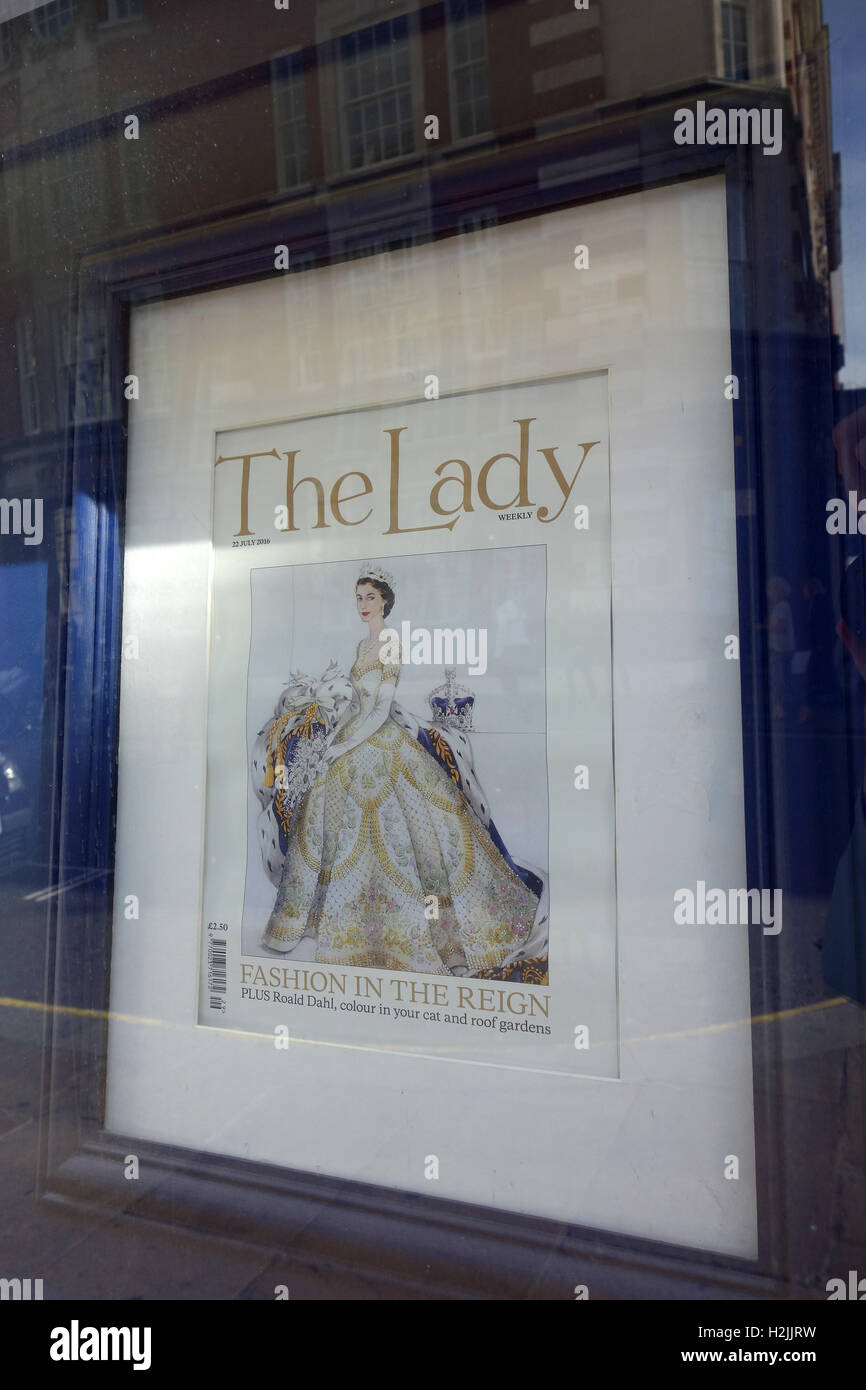 Cover of The Lady magazine with picture of the Queen in window of The ...