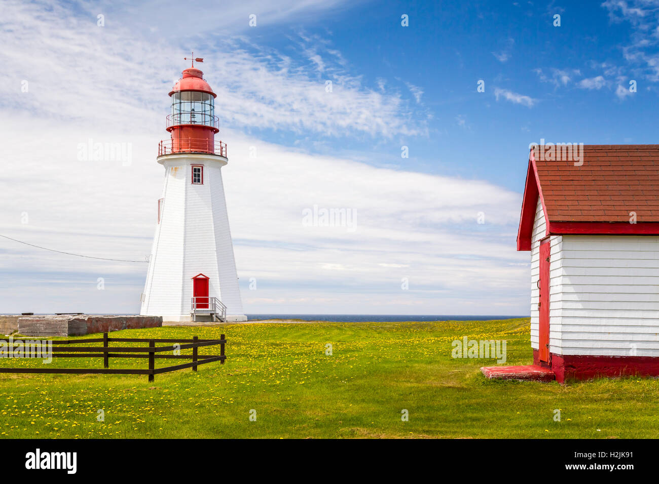 The Point Riche Lighthouse at Port au Choix, Newfoundland and Labrador ...