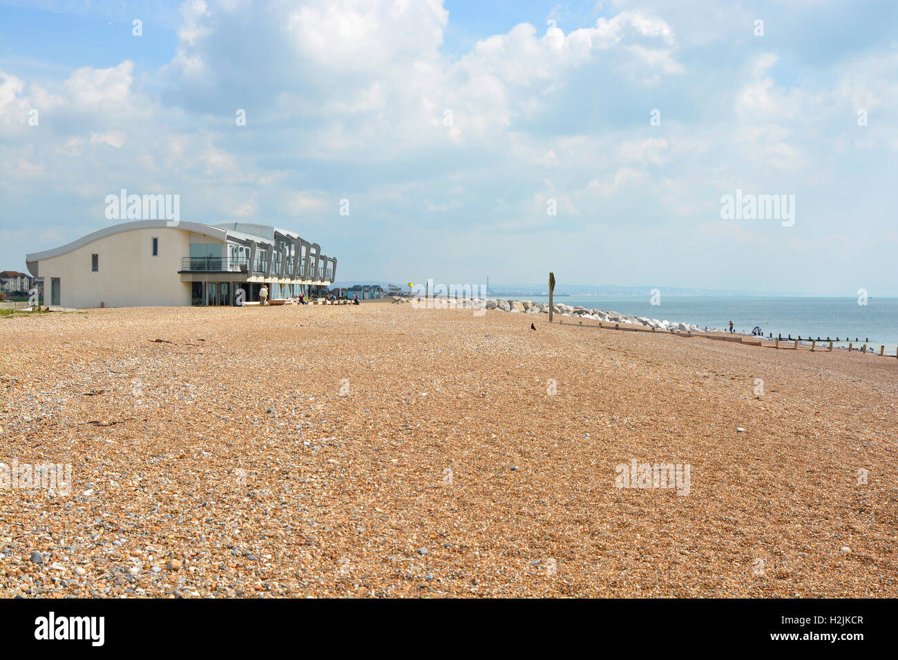 The Perch cafe and restaurant on shingle beach at Lancing, West Sussex ...
