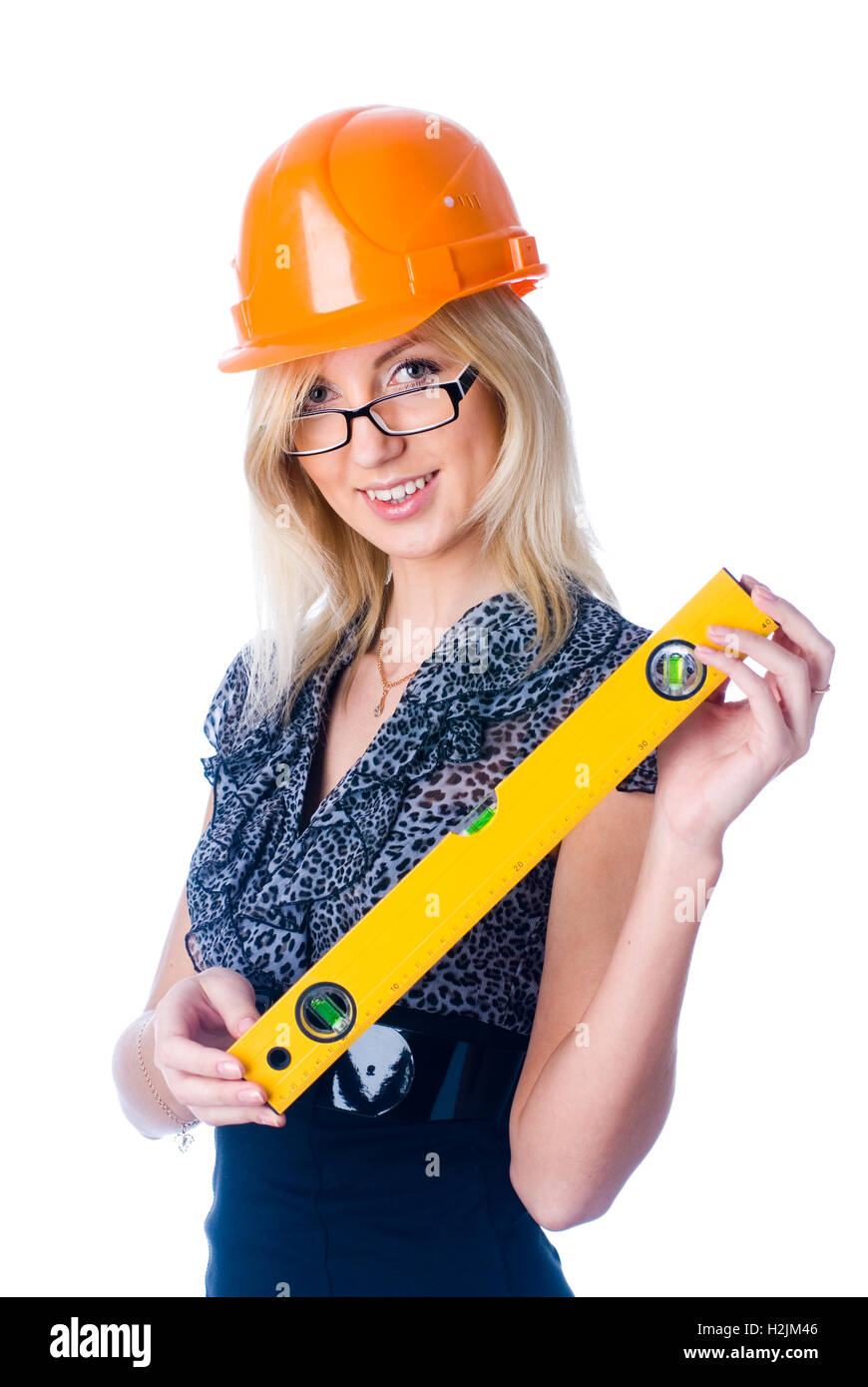 Girl with level Stock Photo - Alamy