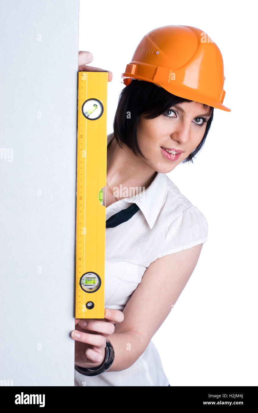 Girl with level Stock Photo - Alamy
