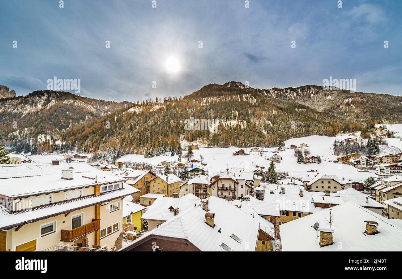 the snow-covered roofs of an alpine village in Italy Stock Photo - Alamy
