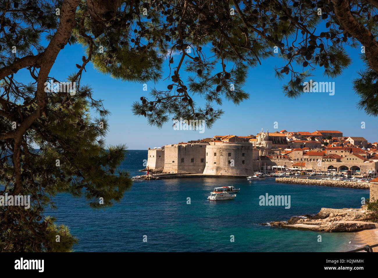 Stari grad (old town) and the old harbour, from the terrace of the ...