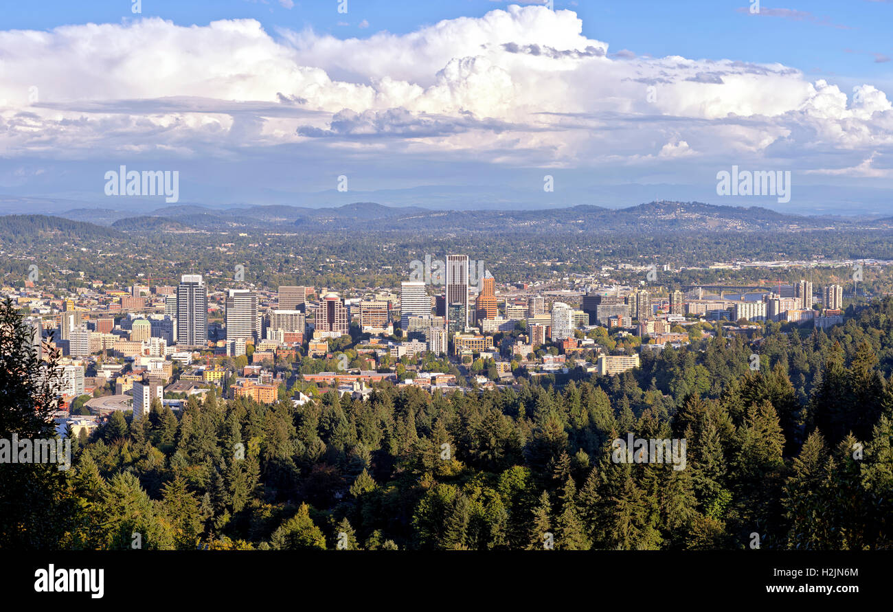 Portland Oregon panorama with surroundings from Pittock Mansion Stock ...