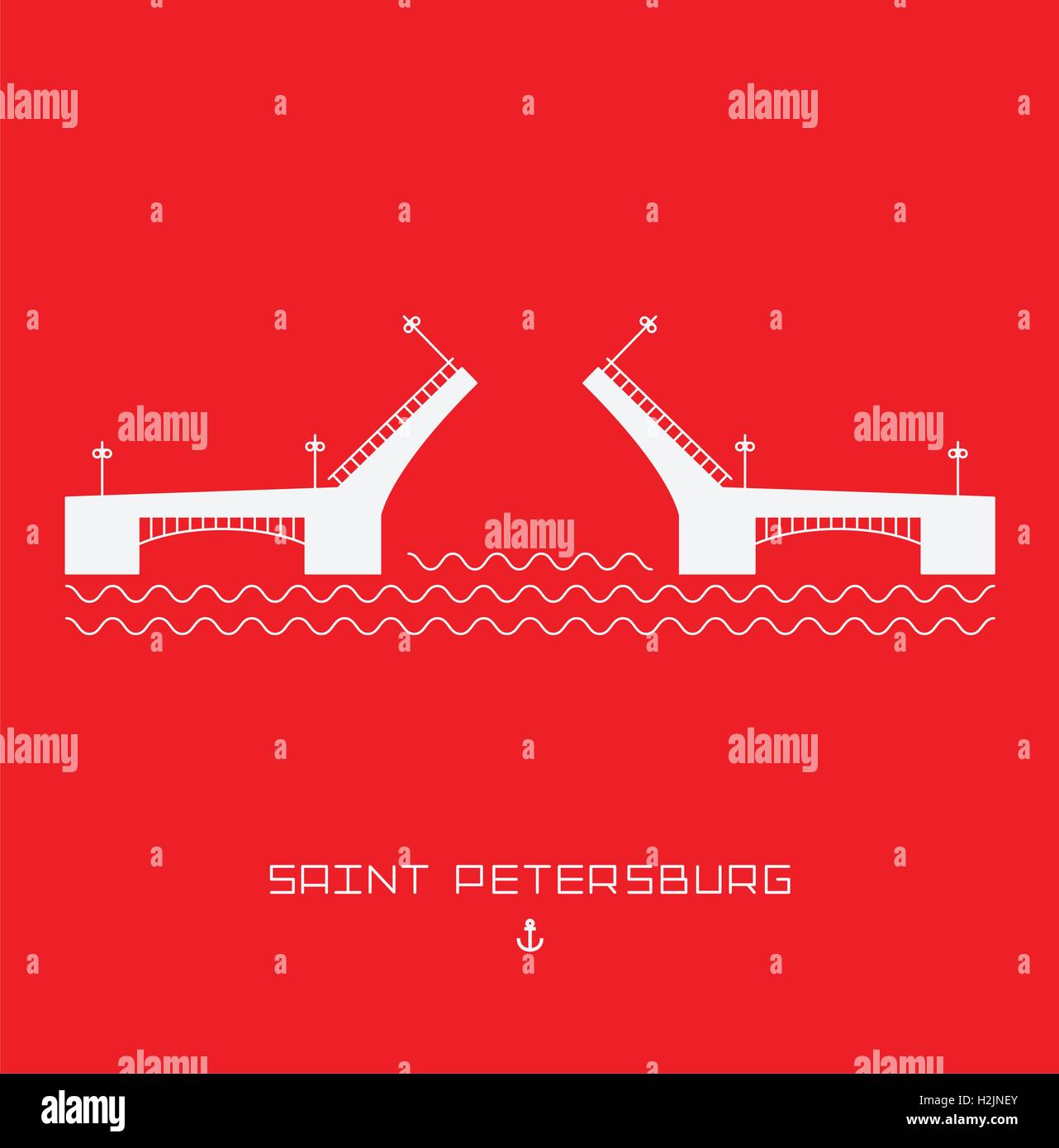 Palace Bridge - symbol of Saint Petersburg, Russia. Simple line drawn ...