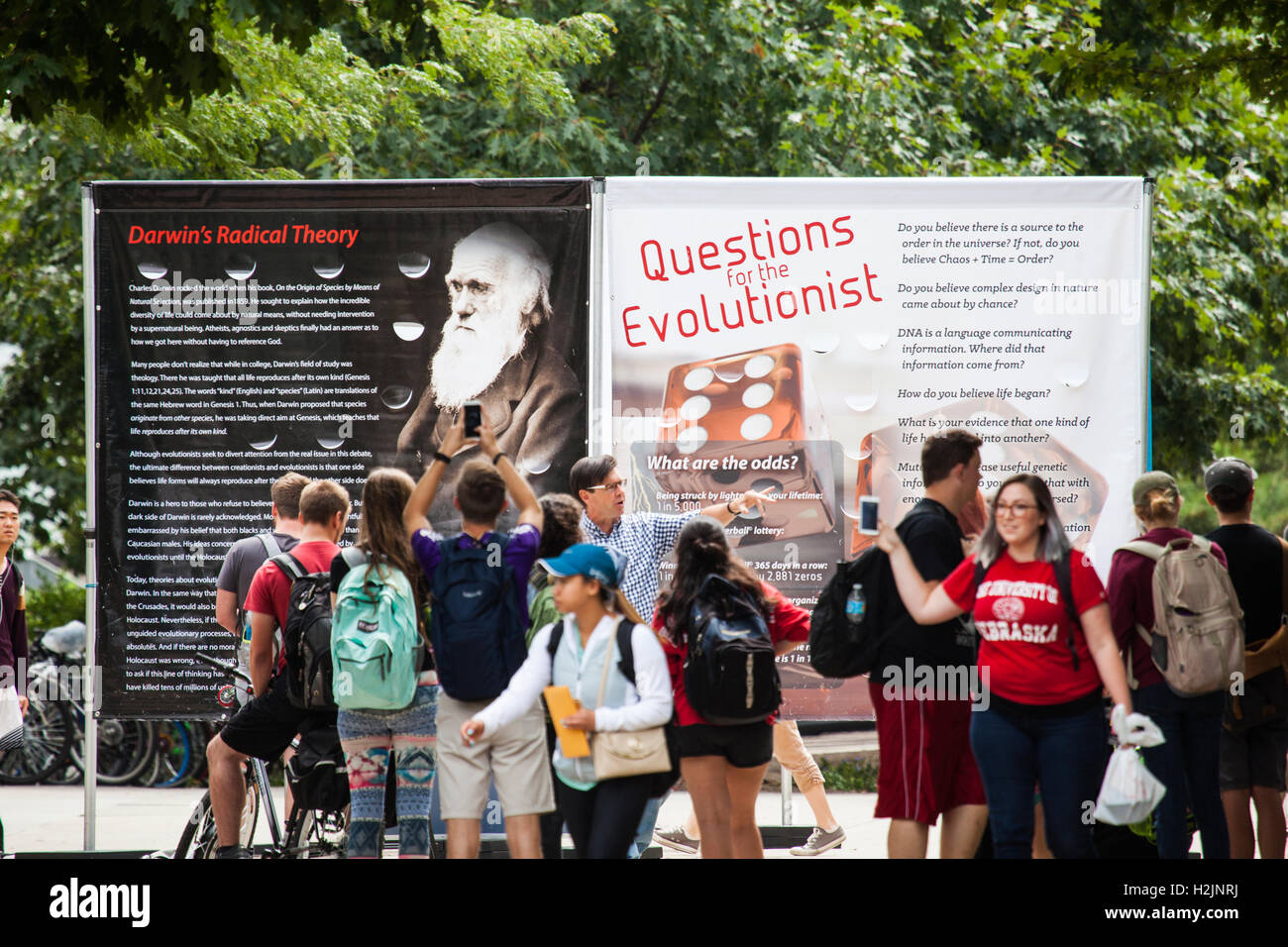 A debate about evolution on a college campus Stock Photo - Alamy