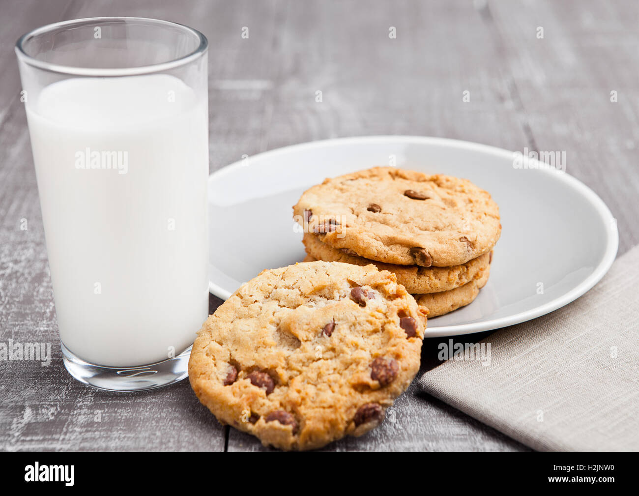 Glass of milk with cookies for breakfast morning in cafe Stock Photo ...