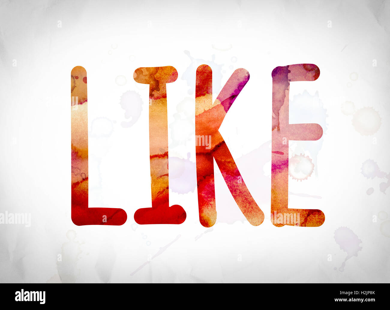 The word "Like" written in watercolor washes over a white paper ...