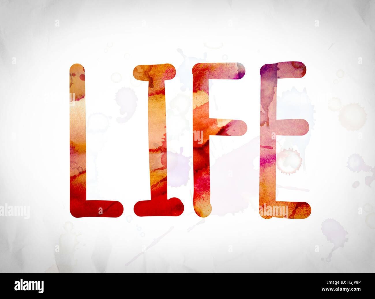 The word "Life" written in watercolor washes over a white paper ...
