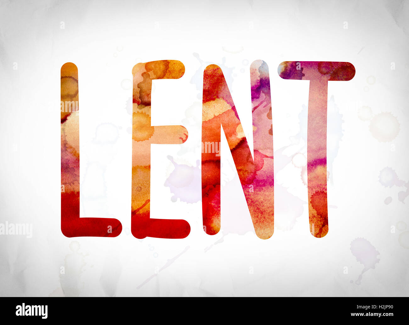 The word "Lent" written in watercolor washes over a white paper ...