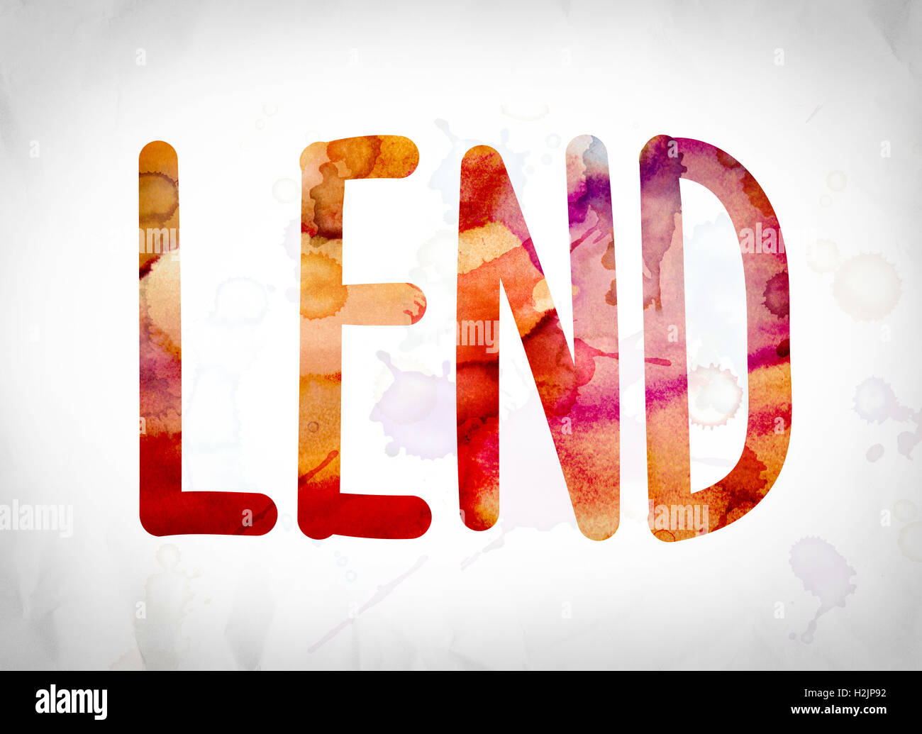 The word "Lend" written in watercolor washes over a white paper ...