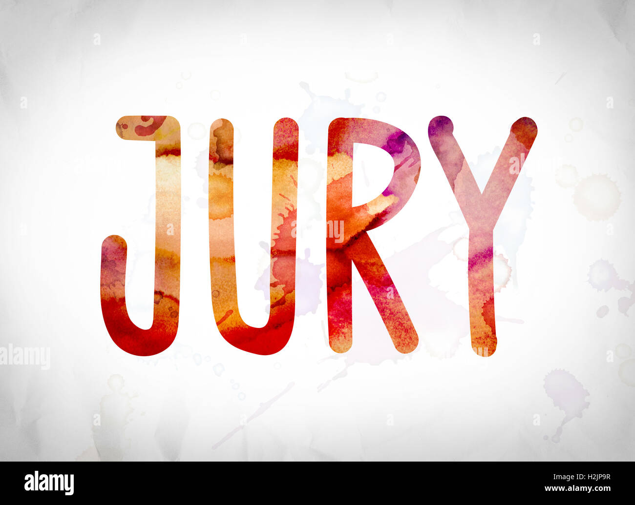 The word "Jury" written in watercolor washes over a white paper ...