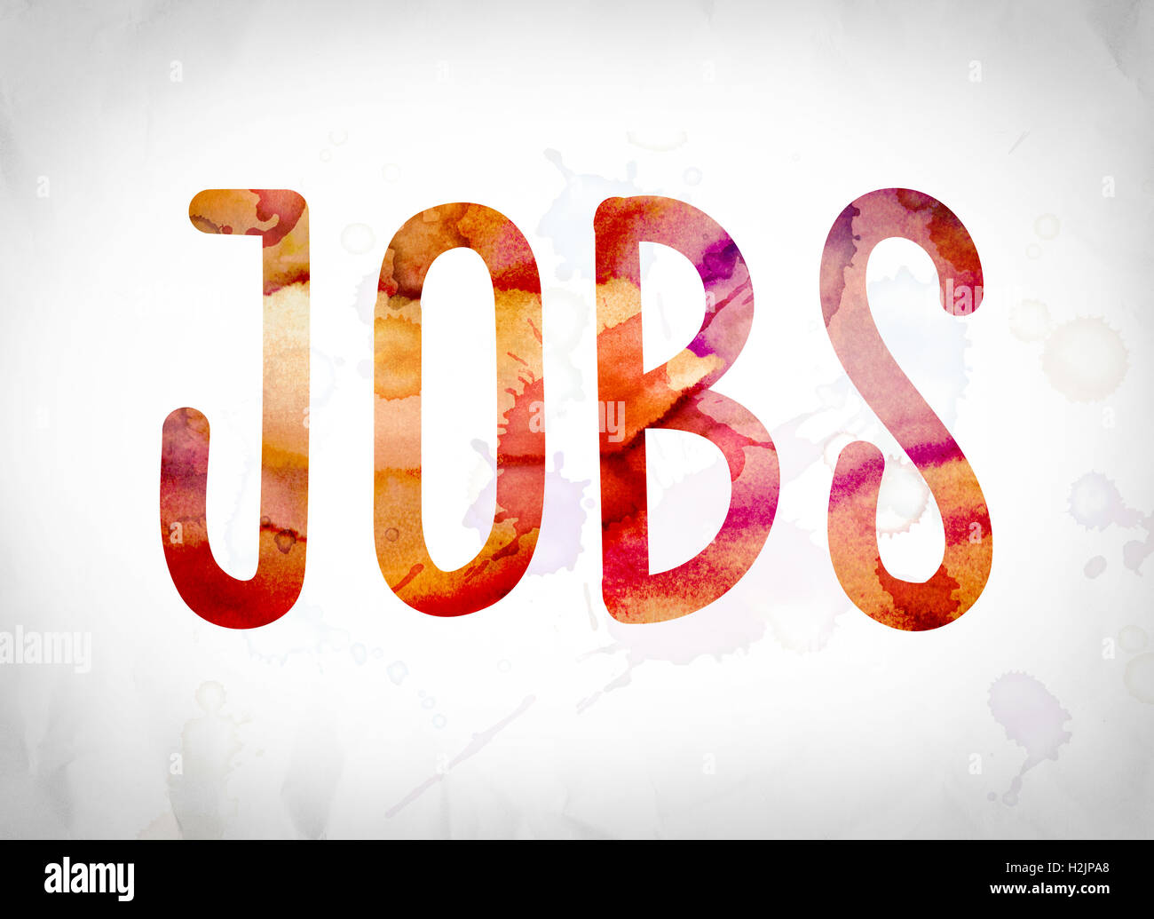 The word "Jobs" written in watercolor washes over a white paper ...
