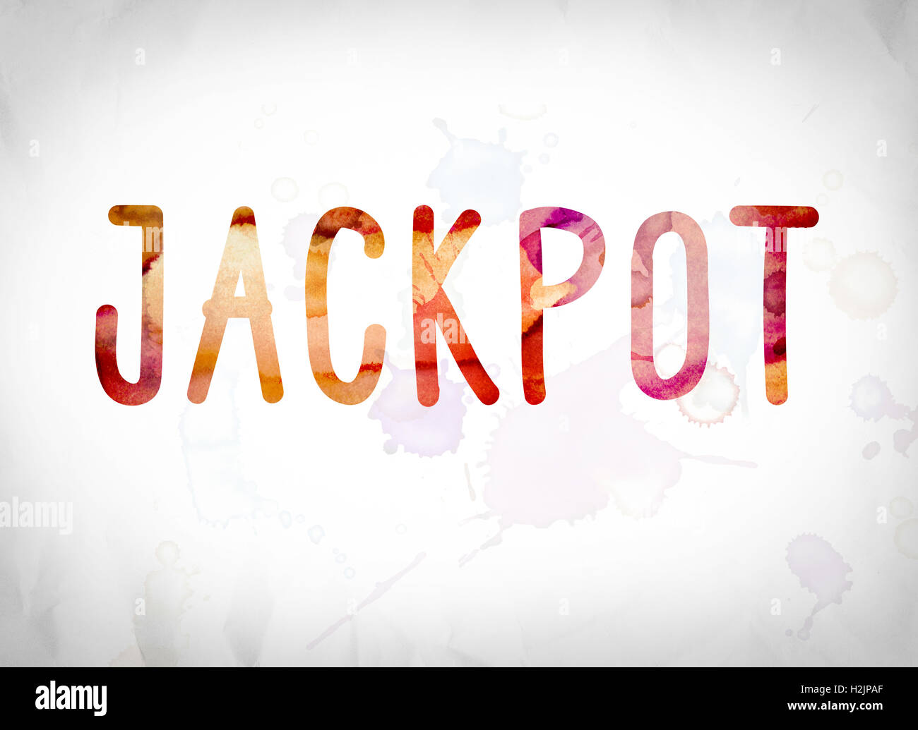 The word "Jackpot" written in watercolor washes over a white paper ...