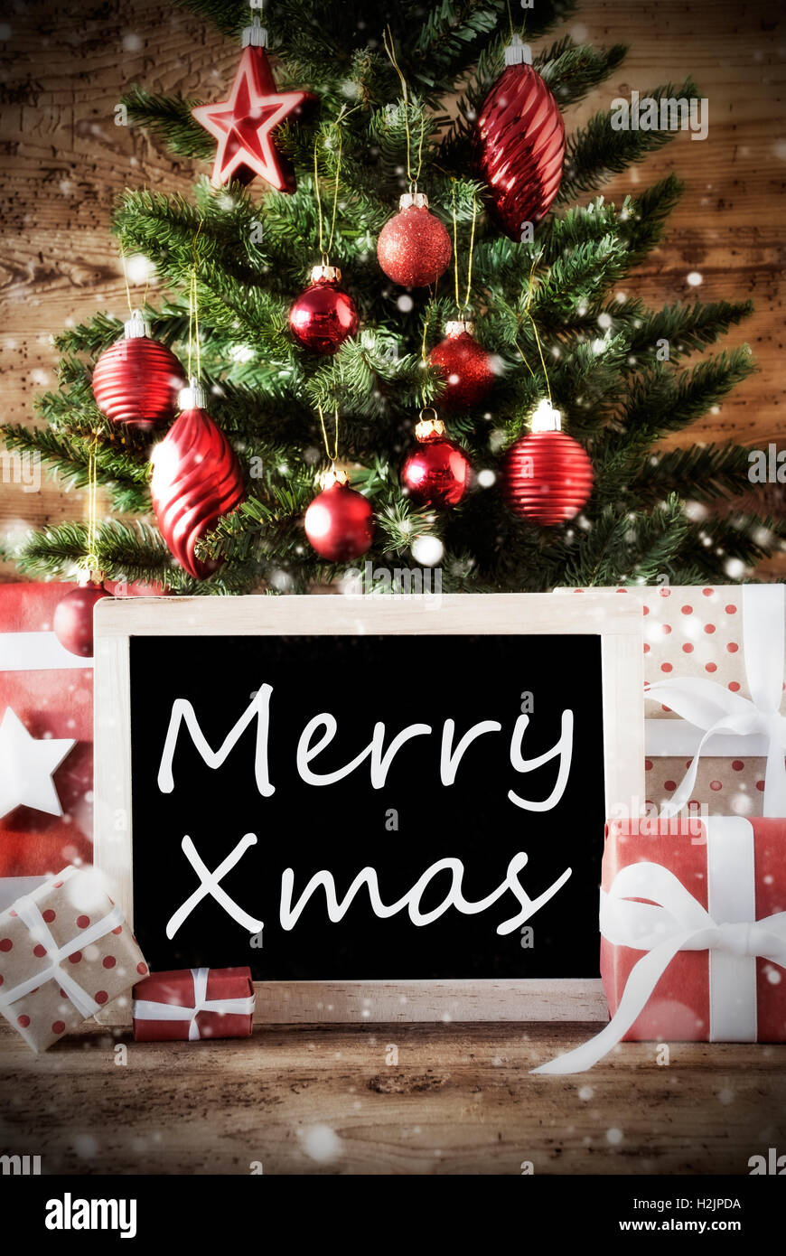 Christmas Tree With Merry Xmas Stock Photo - Alamy