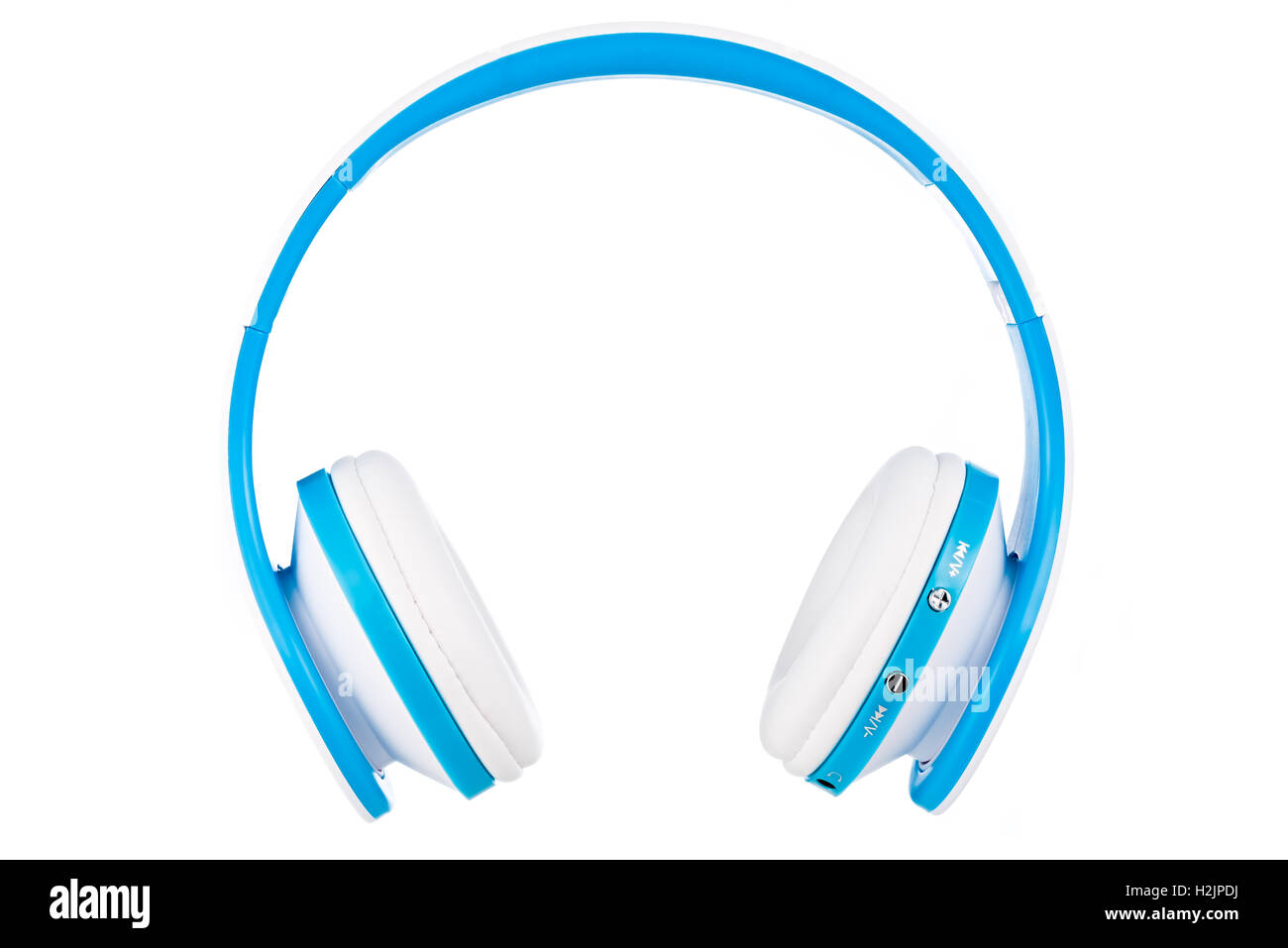 Blue wireless headphones front view isolated on white background Stock ...