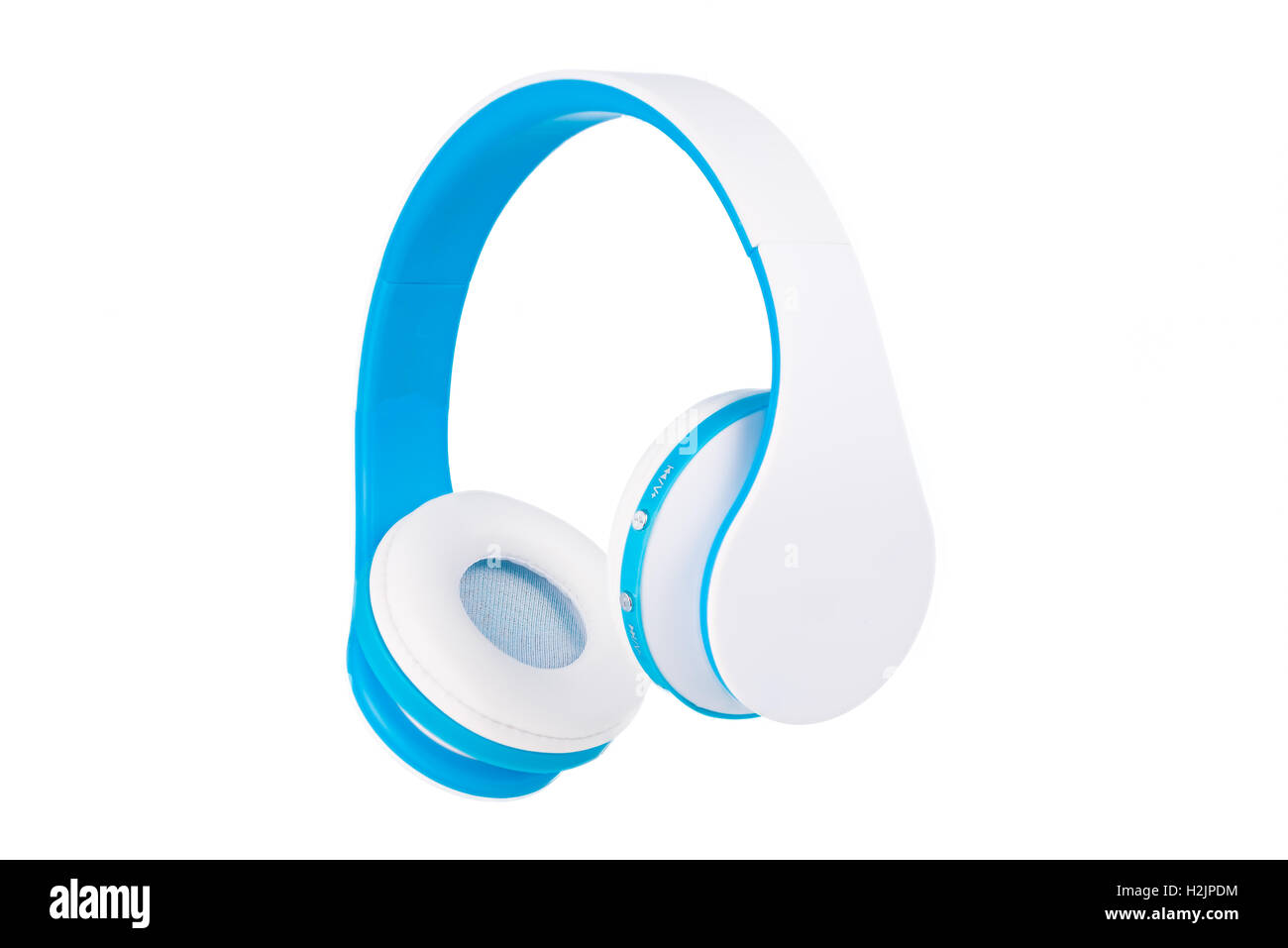 Blue wireless headphones front view isolated on white background Stock ...