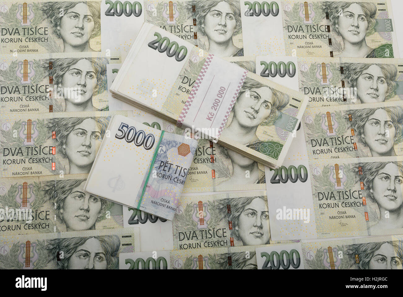 czech banknotes nominal value two and five thousand crowns on white ...