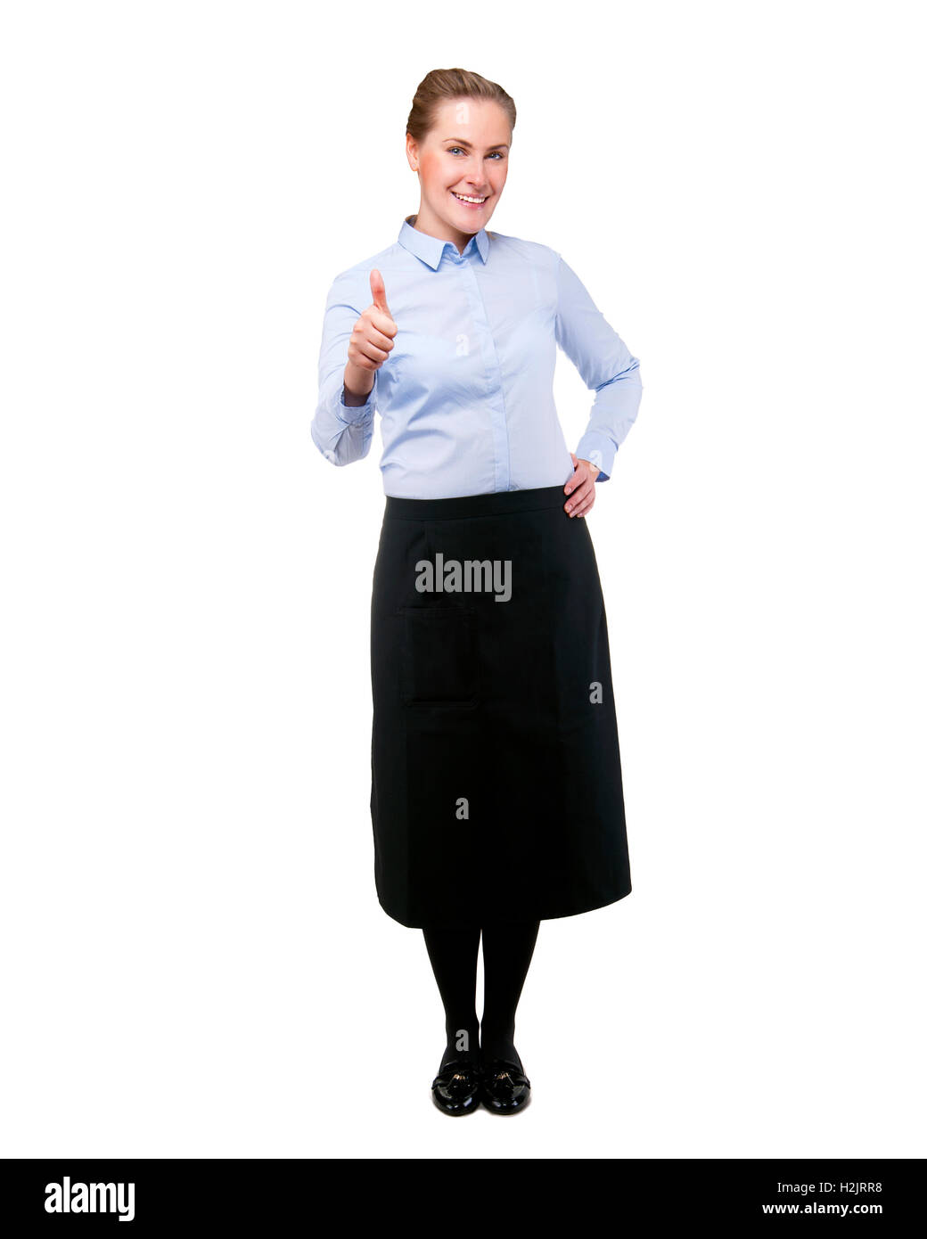 Waitress isolated onver white background showing ok sign, blond woman ...