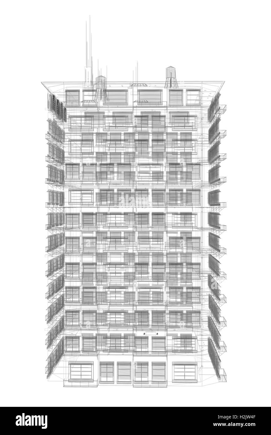 Highly detailed building. Wire-frame render Stock Photo - Alamy