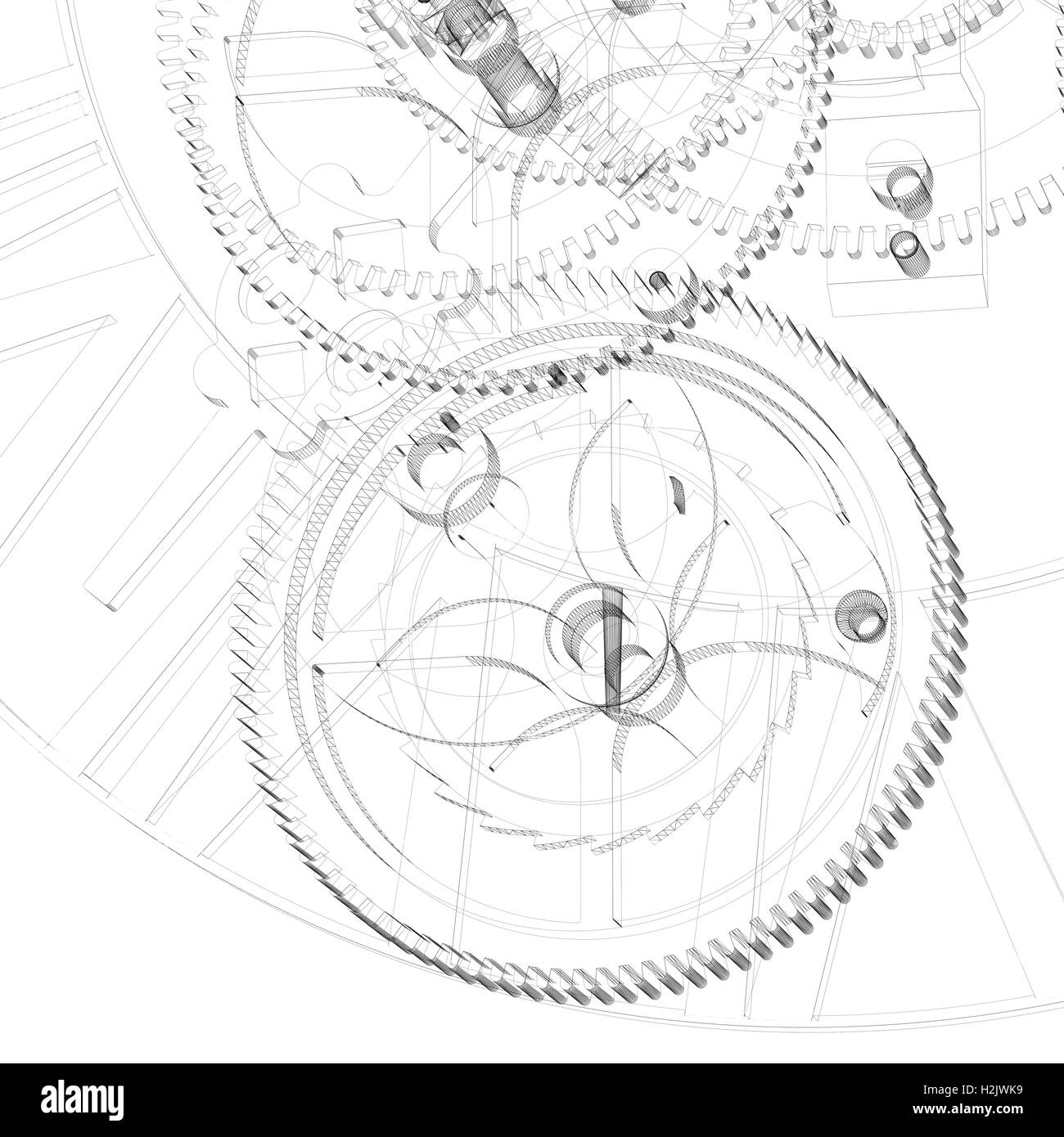 Clock mechanism. Wire-frame render Stock Photo - Alamy