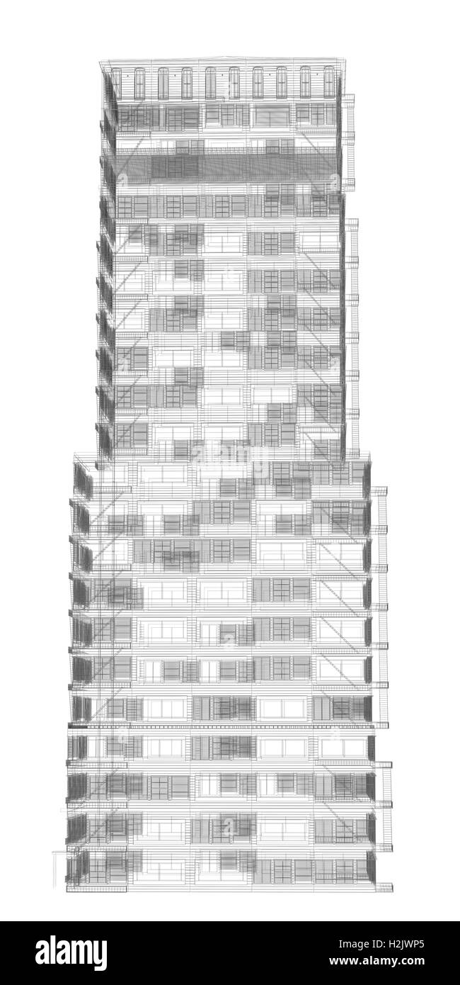 Highly detailed building. Wire-frame render Stock Photo - Alamy