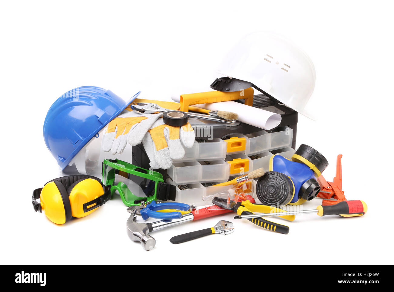 Safety gear kit with tool box Stock Photo - Alamy