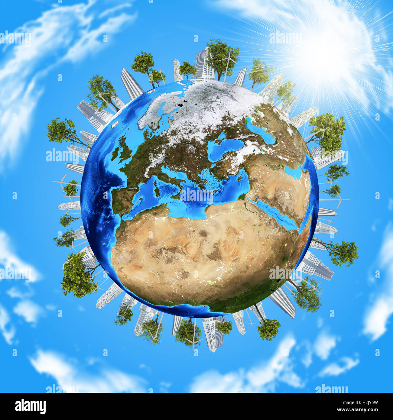 Earth planet image with buildings on surface Stock Photo - Alamy