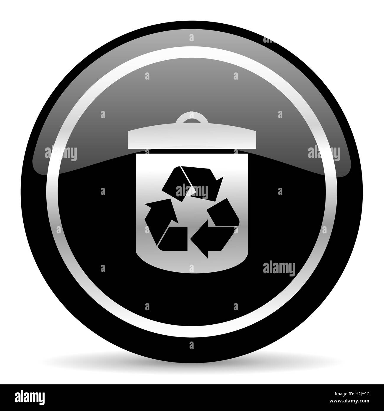 Glossy recycle symbol button icon Black and White Stock Photos & Images ...