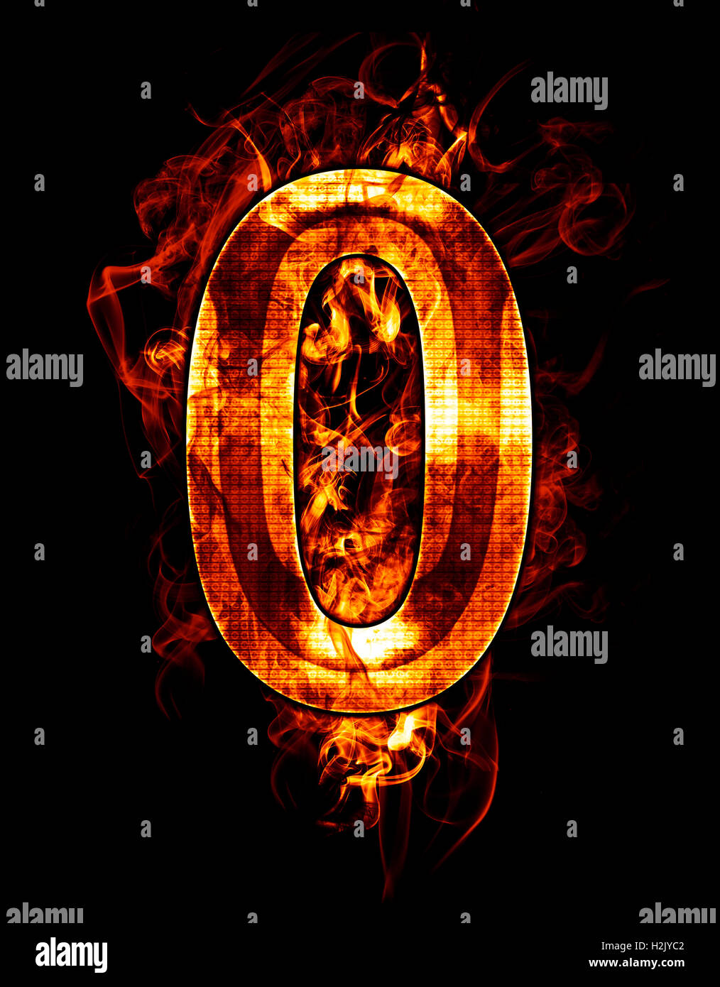 zero, illustration of number with chrome effects and red fire o Stock ...