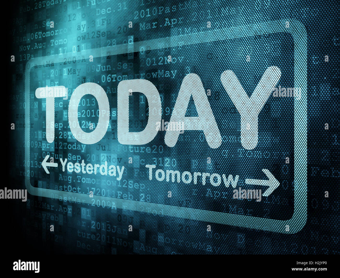 Timeline concept: pixeled word Today Yesterday Tomorrow on digital ...