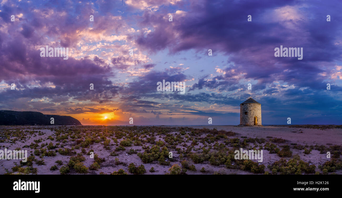 Old windmill ai Gyra beach, Lefkada Greece Stock Photo - Alamy