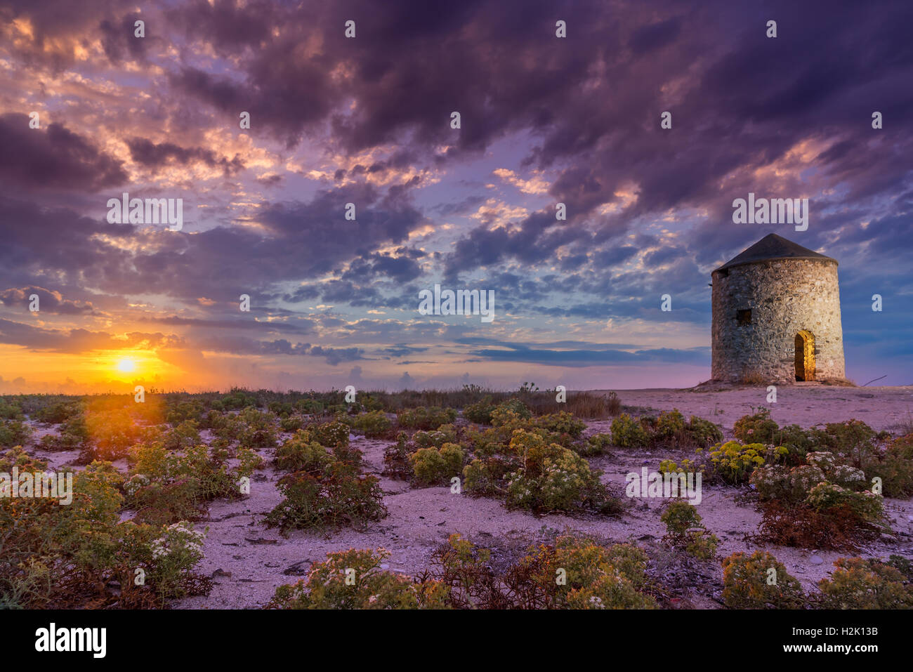 Old windmill ai Gyra beach, Lefkada Greece Stock Photo - Alamy