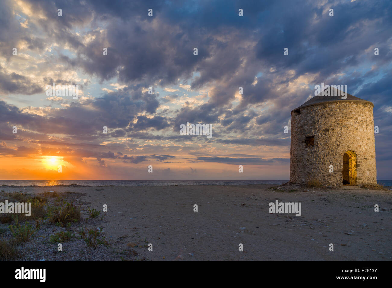 Old windmill ai Gyra beach, Lefkada Greece Stock Photo - Alamy