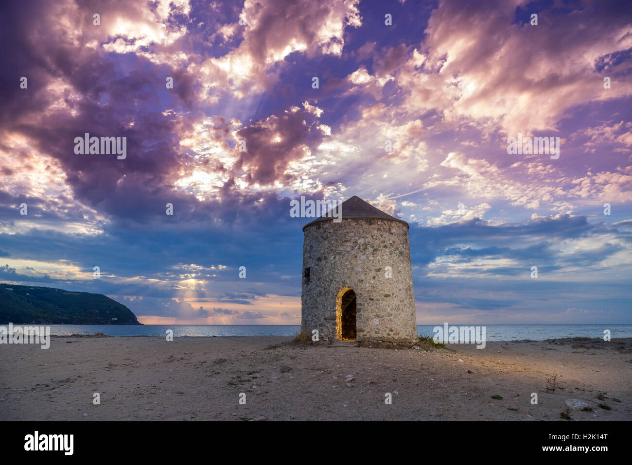 Old windmill ai Gyra beach, Lefkada Greece Stock Photo - Alamy
