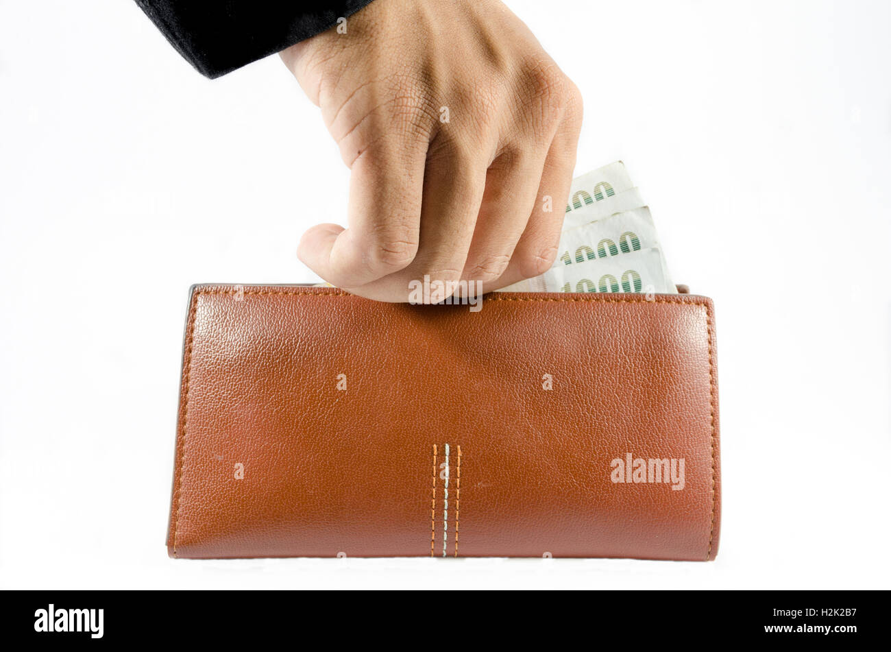hand with black suit pick bill in wallet on isolated Stock Photo - Alamy
