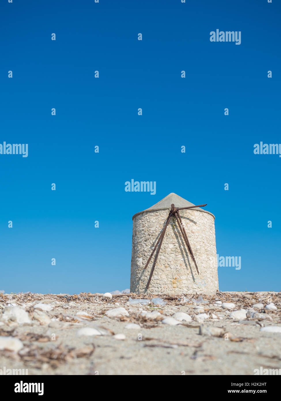 Old windmill ai Gyra beach, Lefkada Stock Photo - Alamy