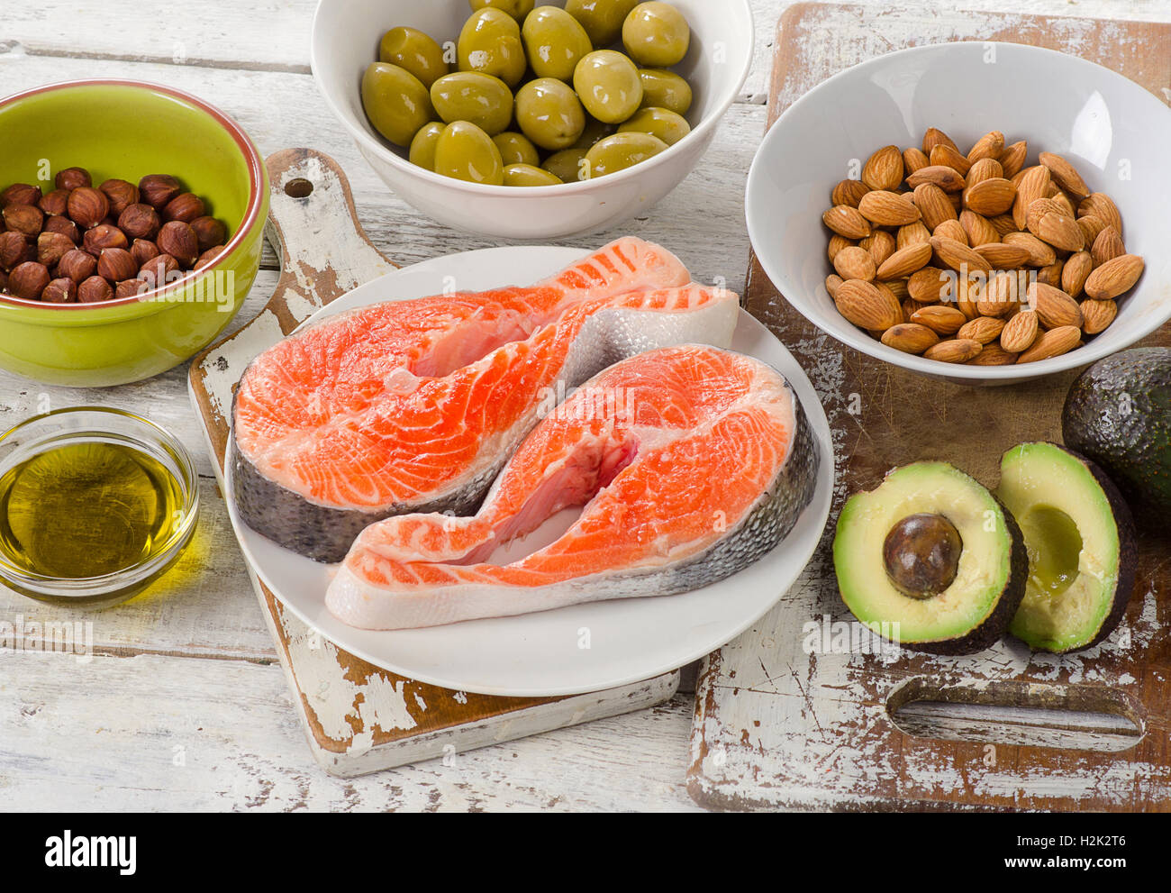 Good fats sources. Healthy eating, dieting. Top view Stock Photo - Alamy