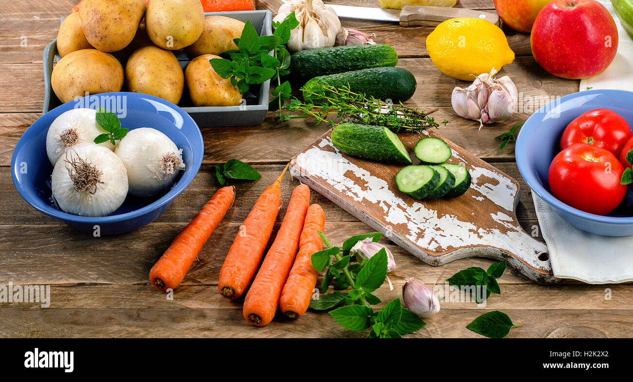 Raw organic vegetables. Healthy Food background. Diet eating Stock ...