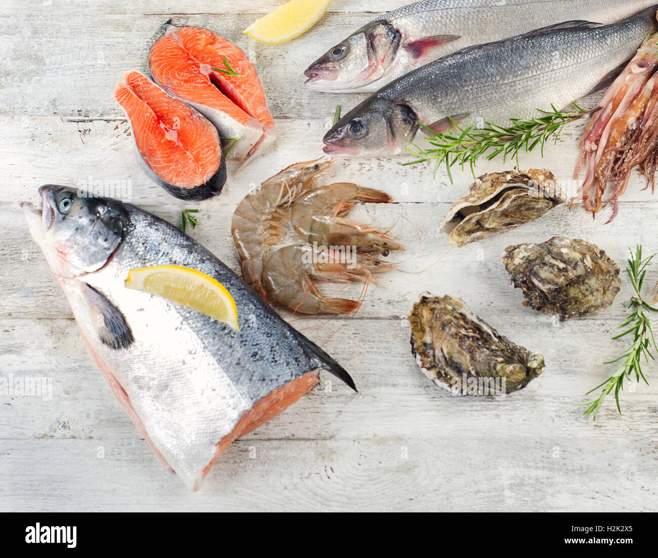 Fresh seafood. Healthy eating. Top view Stock Photo - Alamy