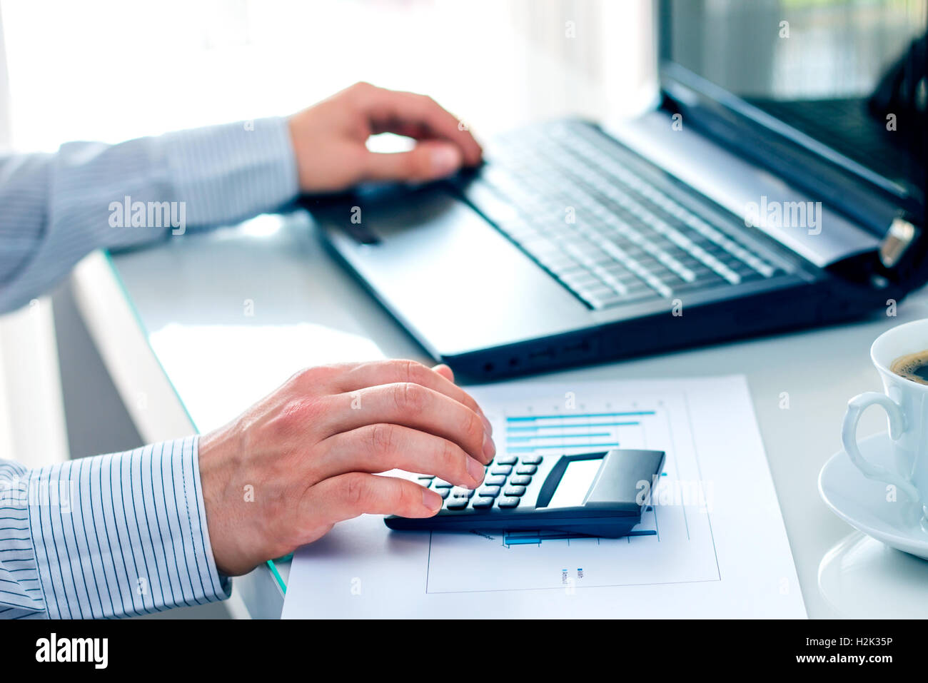 Businessman computer working financial data hi-res stock photography ...