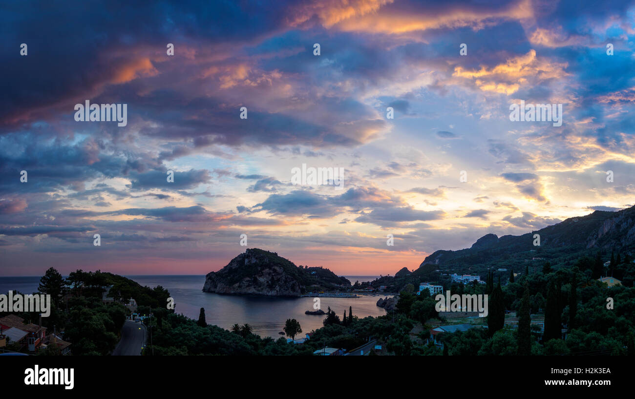 The Paleokastritsa Bay At Sunset Corfu Greece Stock Photo Alamy The Paleokastritsa Bay At Sunset Corfu Greece Stock Photo Alamy