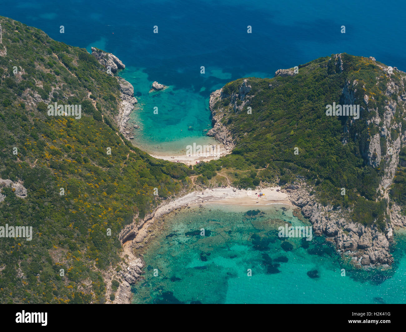 Limni beach in Paleokastritsa, Corfu Greece view from the air Stock ...