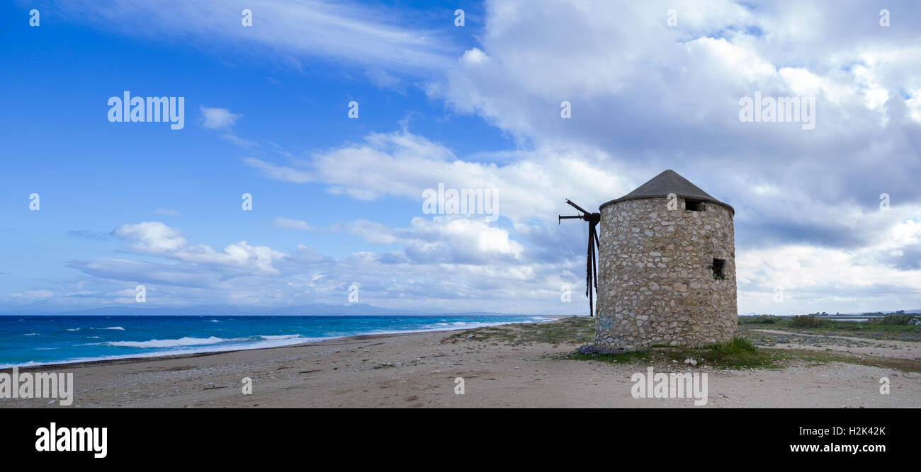 Old windmill ai Gyra beach, Lefkada Greece Stock Photo - Alamy