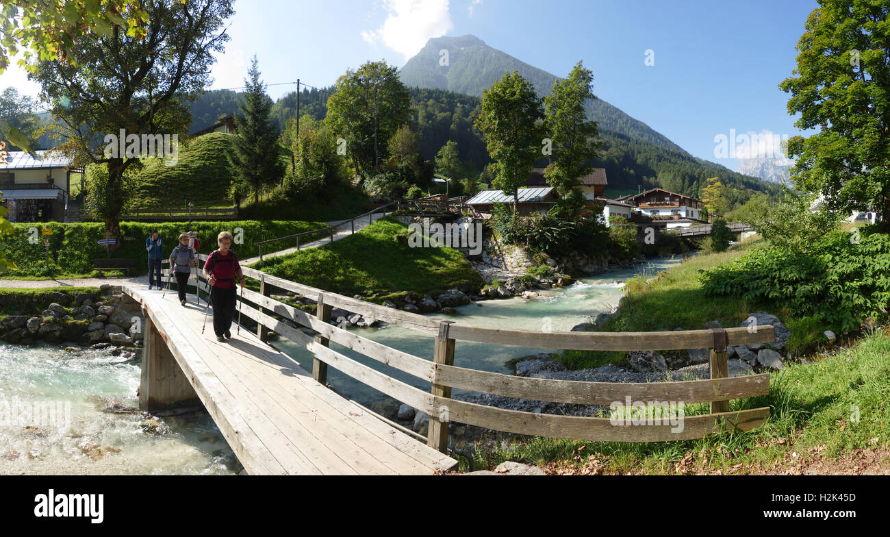 Bavaria Berchtesgaden National Park Ramsau St. Sebastian Church river ...