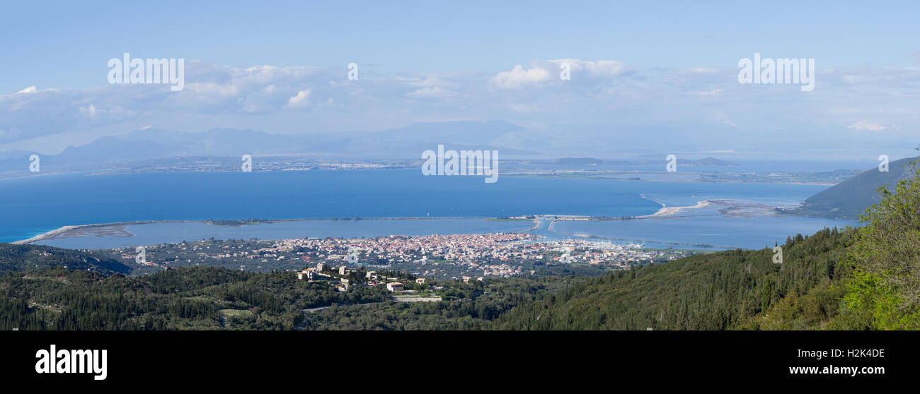 Overview on the island of Lefkada in Greece with view on Preveza Stock ...