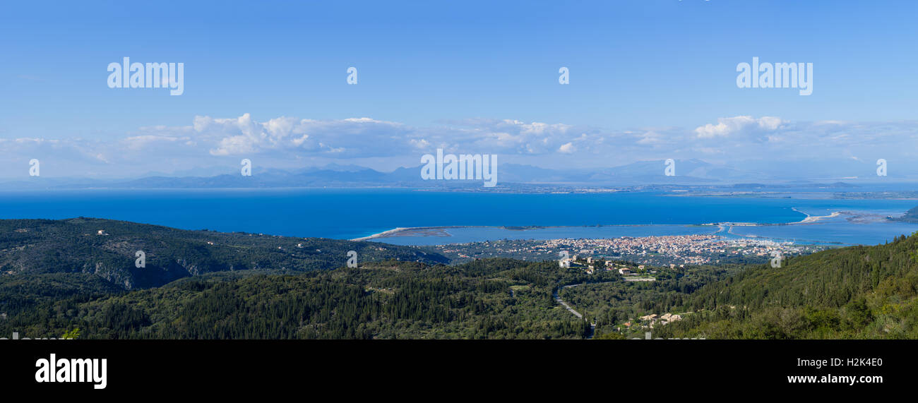 Overview on the island of Lefkada in Greece with view on Preveza Stock ...