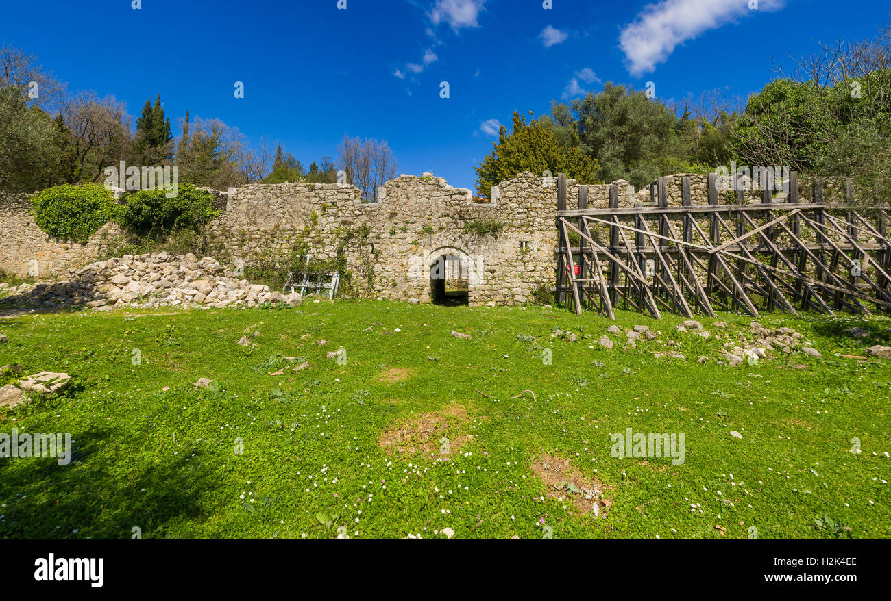 The red church monastery in Lefkada Greece Stock Photo - Alamy