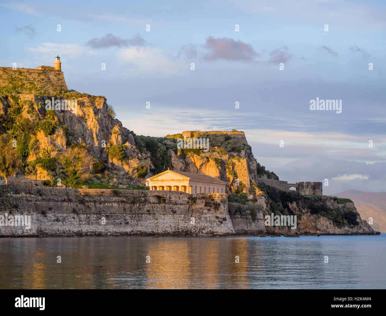 Hellenic temple and old castle at Corfu island Stock Photo - Alamy